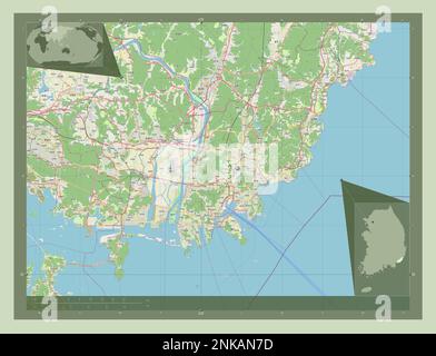 Busan, metropolitan city of South Korea. Low resolution satellite map ...