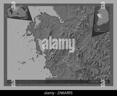 Chungcheongnam-do, province of South Korea. Bilevel elevation map with ...