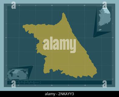 Gangwon-do, province of South Korea. Solid color shape. Locations of ...