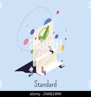 Product quality control isometric background with approval certificate ...