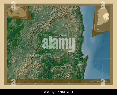 Gyeongsangbuk-do, province of South Korea. Elevation map colored in ...