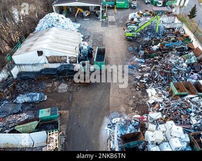 Aerial view of dump with different types of waste. Wooden and plastic ...