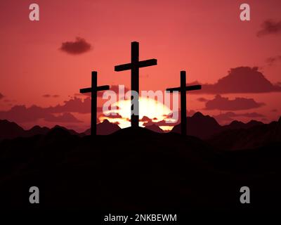 Holy sacrificial crosses on jerusalem hill at sunrise, celebrating ...