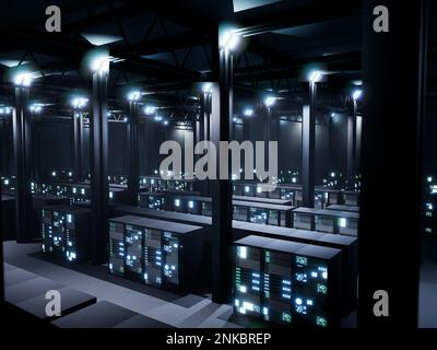 Cyberspace data center filled with server racks cabinets, networking ...