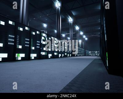 Cyberspace data center filled with server racks cabinets, networking ...