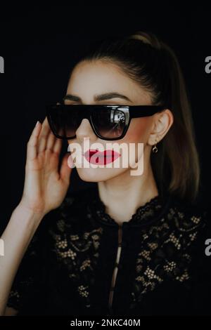 Woman with staggered red lips Stock Photo - Alamy