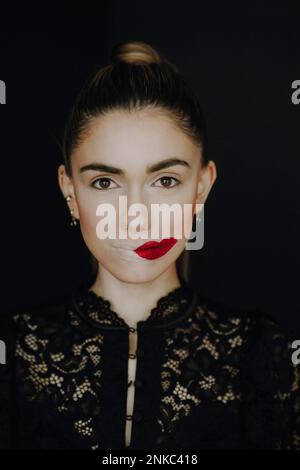 Woman with staggered red lips Stock Photo - Alamy
