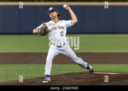 Notre Dame pitcher Aidan Tyrell pitches against UAB during an NCAA ...