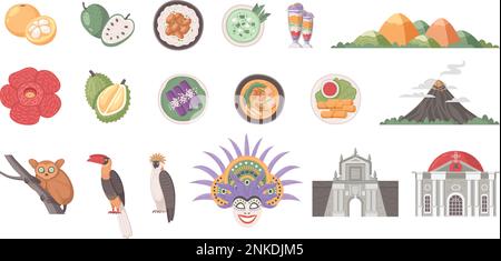 Philippines icons set cartoon vector. Bohol tarsier. Landmark culture ...