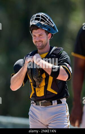 Pittsburgh Pirates catcher Jason Delay plays in a baseball game against ...
