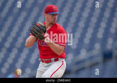 Philadelphia Phillies pitcher Andrew Bellatti sits in the dugout after ...