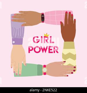 Girl power poster. Female hands hold world grl pwr. Woman empowerment ...