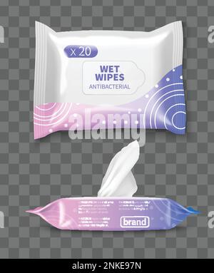 Wet wipe tissues realistic packaging mockup set with branding template ...