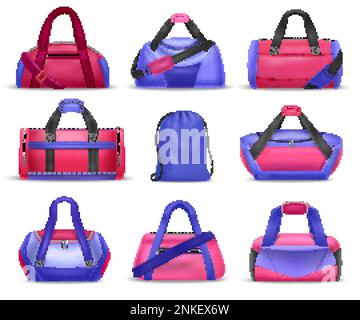 Pink and blue color gym and drawstring bags realistic set isolated ...