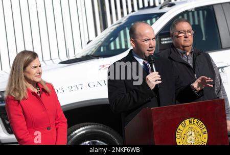 Mayor Kevin Scarpati speaks next to Connecticut Department of ...