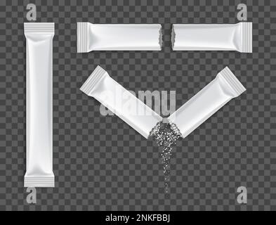 Realistic sachet packing stick set with transparent background and top ...