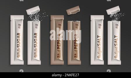 Realistic sachet packing stick set with transparent background and top ...