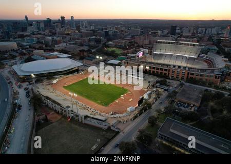 An aerial view of Mike A. Myers Stadium on the campus of the University ...