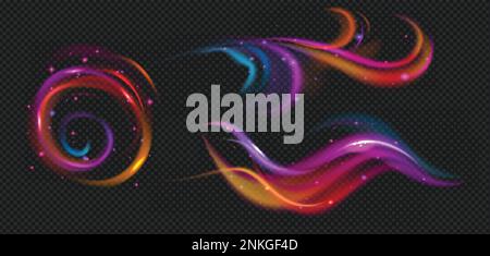 Realistic wind swirls rainbow set with isolated neon colored air puffs ...