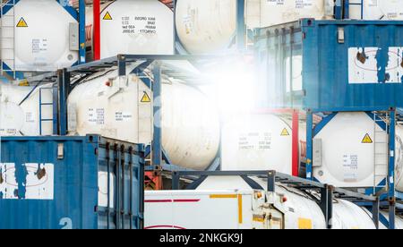 Chemical tank container. ISO tank container for chemical delivery. Bulk ...