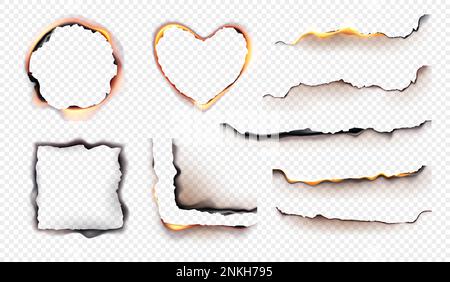 Burn edge paper hole corner vector effect set on transparent background ...