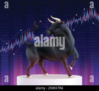 Color bull realistic composition with realistic image of bull on ...