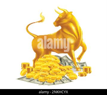 Color bull realistic composition with isolated image of animal with ...