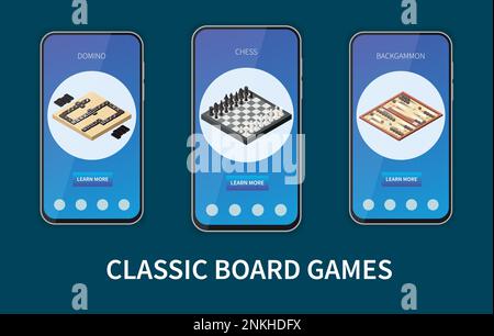 Indoor and table gaming isometric set with classic board game mobile ...