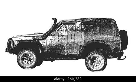 Sketch of a 4x4 car on a white background. Extreme 4x4 off road Stock ...
