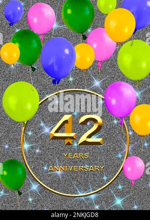 3d illustration, 42 anniversary. golden numbers on a festive background ...