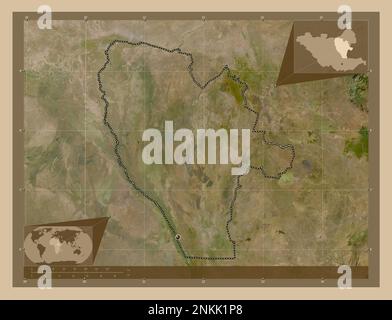 Jonglei, state of South Sudan. Low resolution satellite map. Locations ...