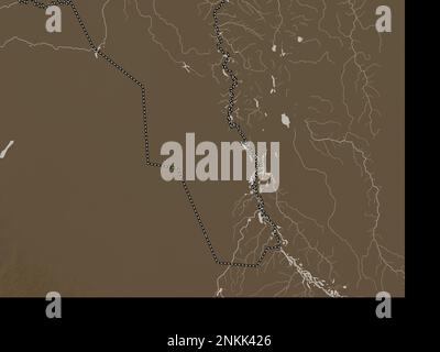 Unity, state of South Sudan. Colored elevation map with lakes and ...