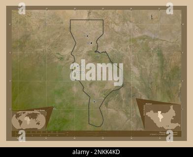 Warrap, state of South Sudan. Low resolution satellite map. Locations ...
