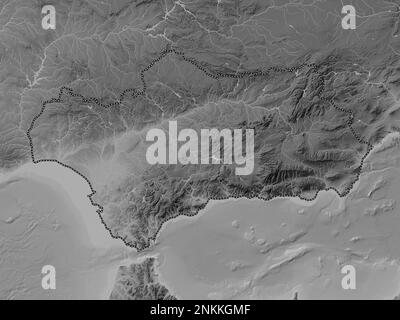 Andalucia, autonomous community of Spain. Elevation map colored in wiki ...
