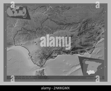 Andalucia, autonomous community of Spain. Elevation map colored in wiki ...