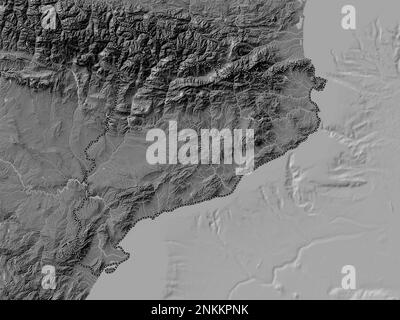 Cataluna, autonomous community of Spain. Bilevel elevation map with ...