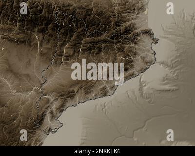 Cataluna, autonomous community of Spain. Colored elevation map with ...