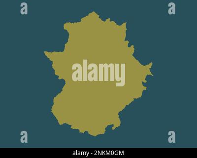 Extremadura, autonomous community of Spain. Solid color shape. Locations and names of major ...