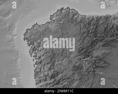 Galicia, autonomous community of Spain. Grayscale elevation map with ...
