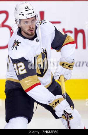 Vegas Golden Knights' Daniil Miromanov (42) celebrates his goal against ...