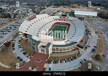 An aerial view of Memorial Stadium on the campus of Indiana University ...