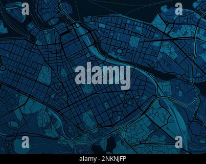 Illustrative map of a fictional city in dark tones. Abstract city map ...
