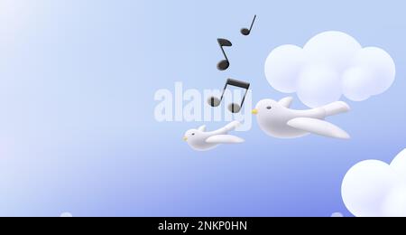 Flying birds and feather and music notes silhouette, tattoo design in ...