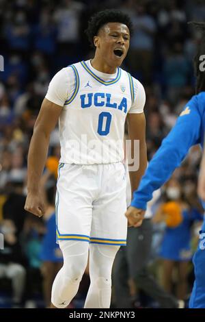 UCLA guard Jaylen Clark (0) celebrates after scoring a 3-pointer ...