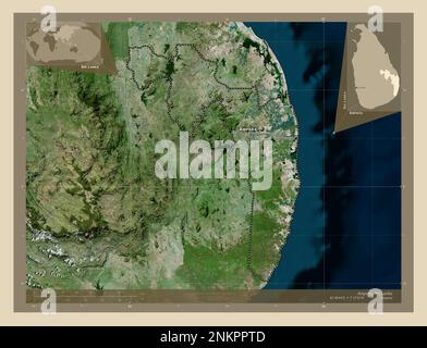 Ampara, district of Sri Lanka. High resolution satellite map. Locations ...