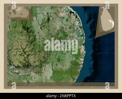 Ampara, district of Sri Lanka. High resolution satellite map. Locations ...