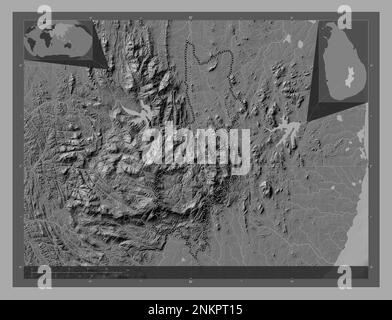Badulla, district of Sri Lanka. Bilevel elevation map with lakes and ...