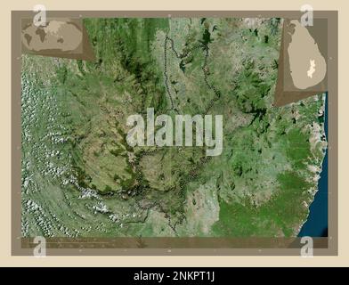 Badulla, district of Sri Lanka. High resolution satellite map. Corner ...