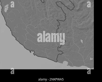 Galle, district of Sri Lanka. Bilevel elevation map with lakes and ...
