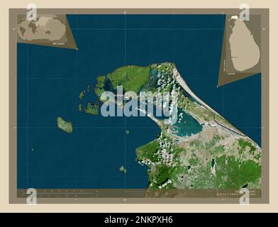 Jaffna, district of Sri Lanka. High resolution satellite map. Locations ...